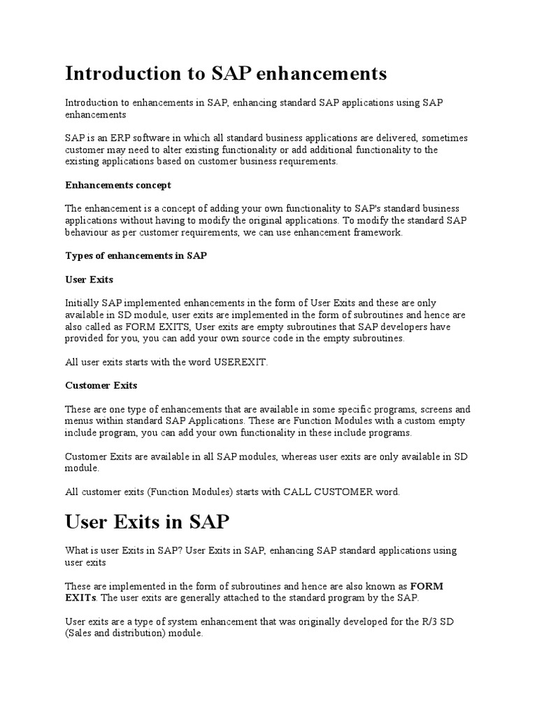Introduction To SAP Enhancements | PDF | Subroutine | Menu (Computing)
