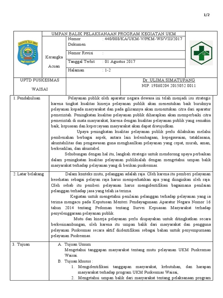 4.1.2 Ep 1 Kak Umpan Balik Pelaksanaan Program Kegiatan Ukm | PDF