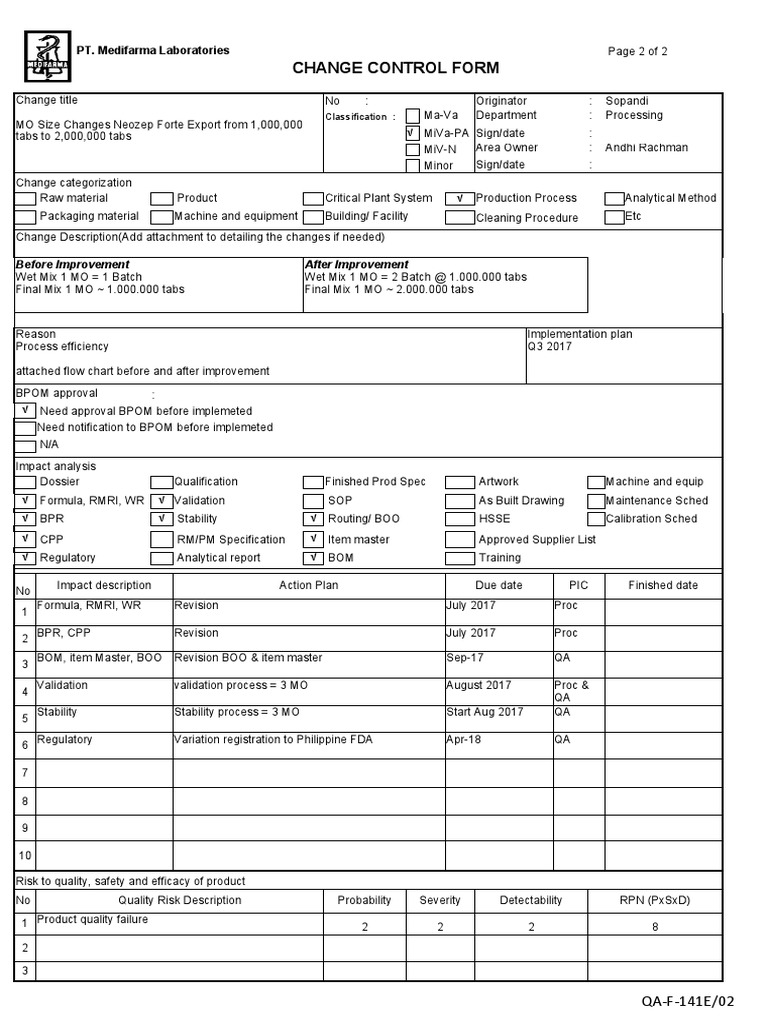 Change Control Alaxan FR Capsule 2020 | PDF | Verification And ...