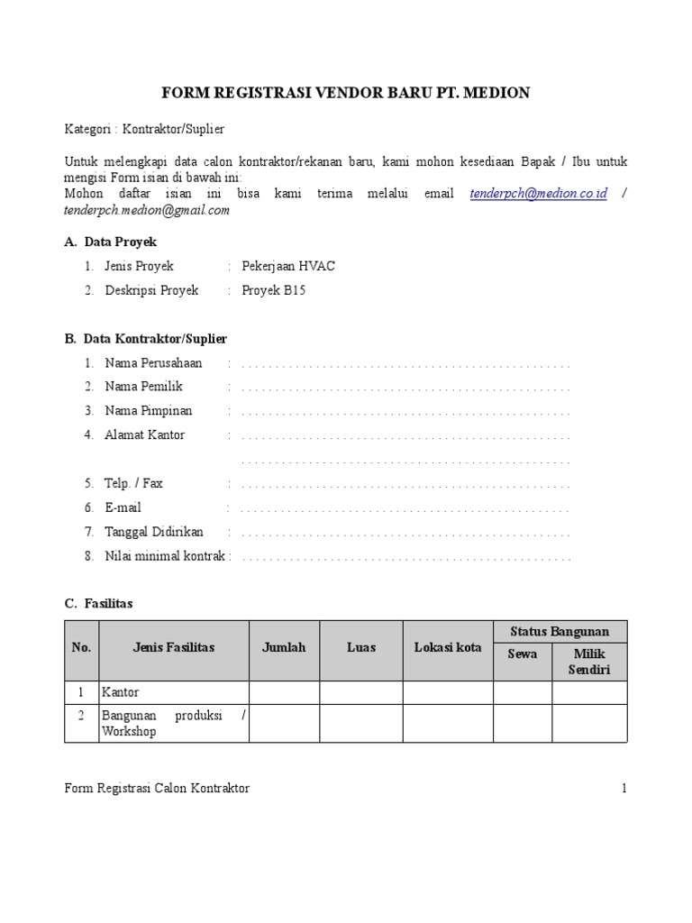 Form Registrasi Calon Kontraktor | PDF