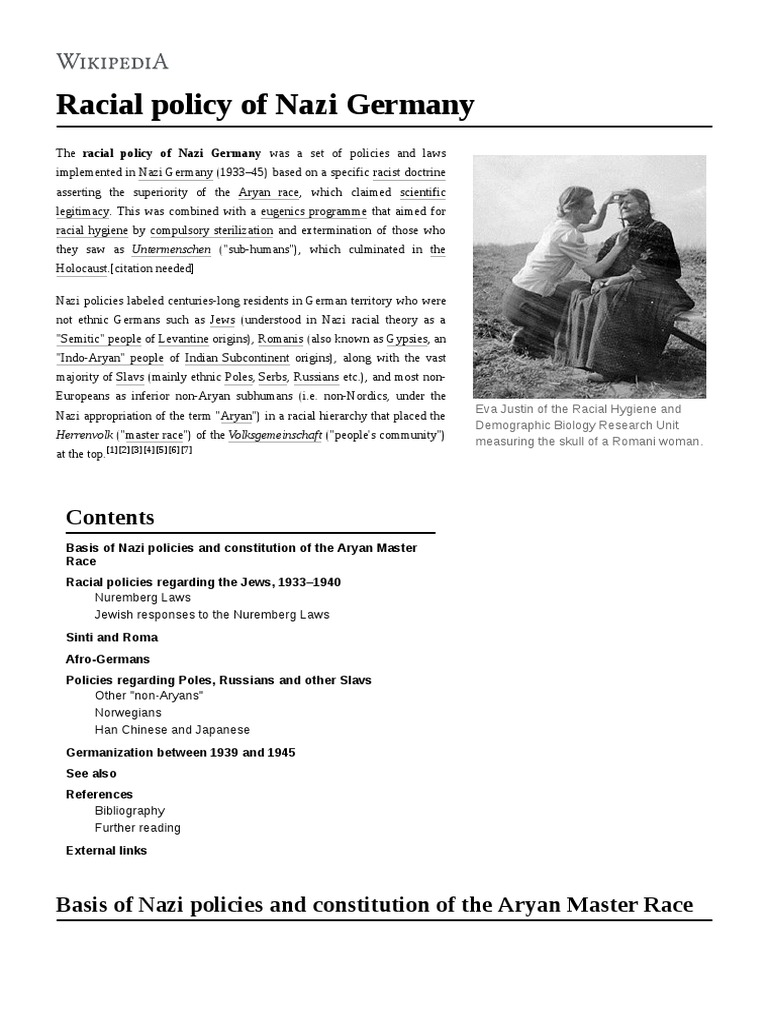 Racial Policy of Nazi Germany | PDF | Nazi Germany | Racism