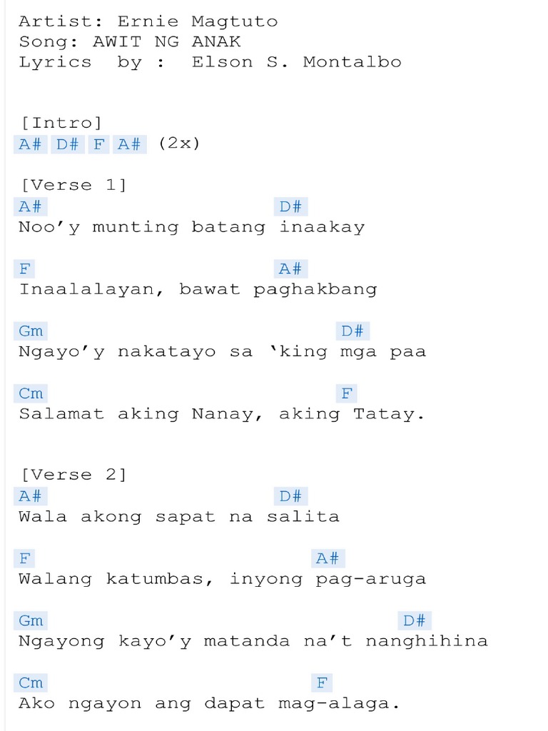 Awit NG Anak Sa Magulang Chords | PDF
