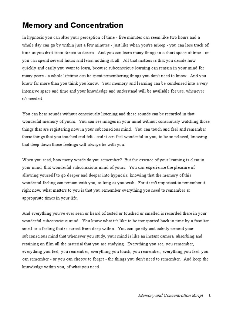 Memory And Concentration Pdf Memory Mind