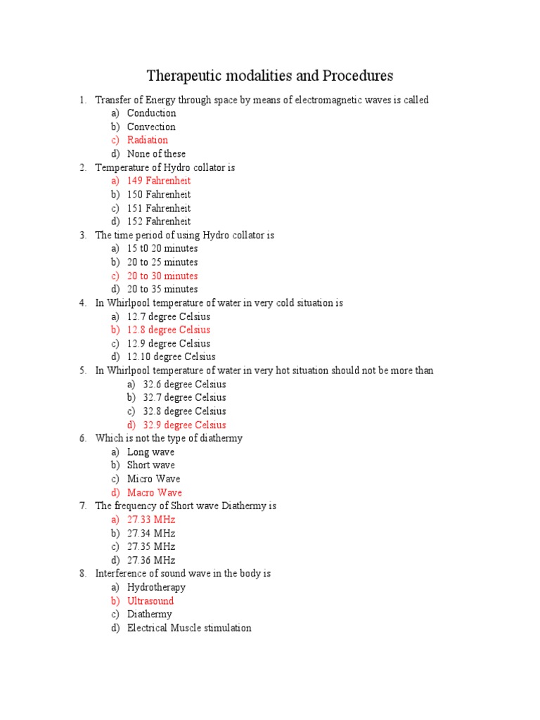 Therapeutic Modalities and Procedures MCQ | PDF | Physics | Applied And ...