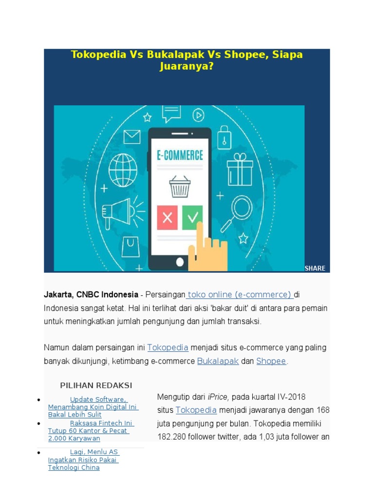 Tokopedia Vs Bukalapak Vs Shopee | PDF