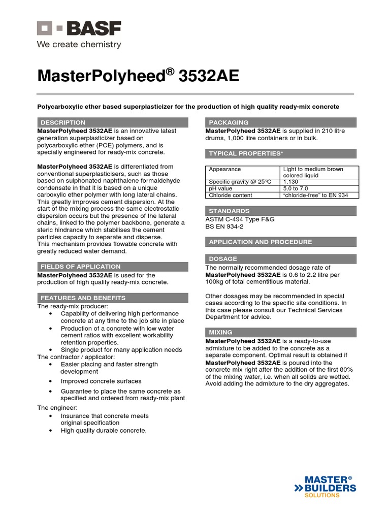 Basf Masterpolyheed 3532ae Tds | PDF | Concrete | Chemical Substances