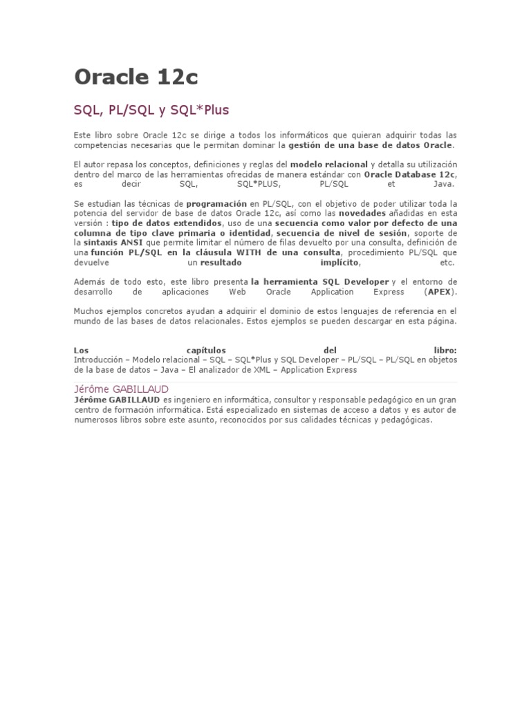 Oracle 12c Sql Plsql Y Sqlplus Pdf Sql Base De Datos Relacional