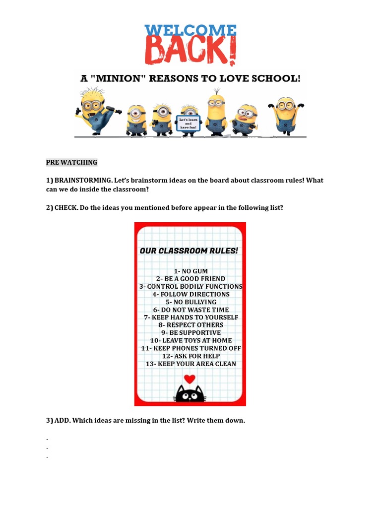 Classroom Rules - Video Minions PDF | PDF