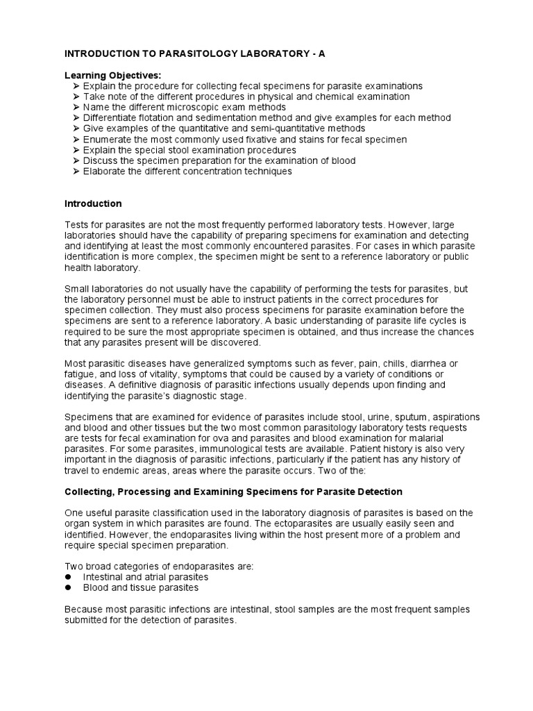Introduction To Parasitology Laboratory - A - SRG | PDF | Human Feces ...