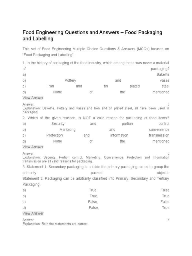 Test Questions | Download Free PDF | Packaging And Labeling | Multiple ...