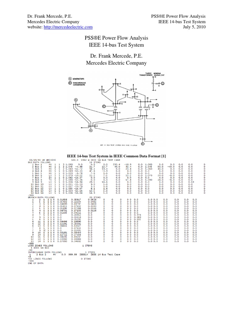 PSS®E Power Flow Analysis IEEE 14-Bus Test System Dr. Frank Mercede, P ...