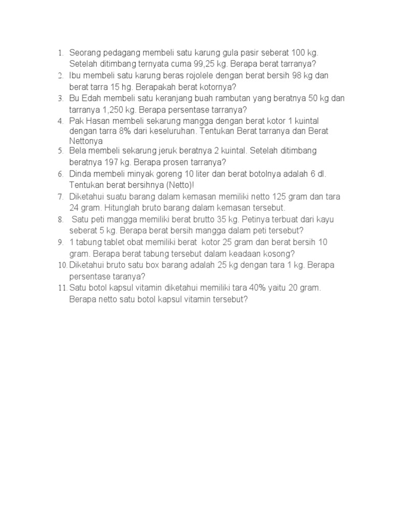 Menghitung Berat Bruto, Netto, dan Tara | PDF