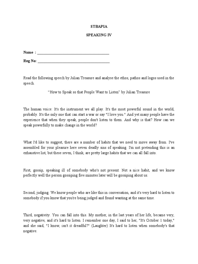 Speech Analysis Ethos, Logos, Pathos | PDF | Logos