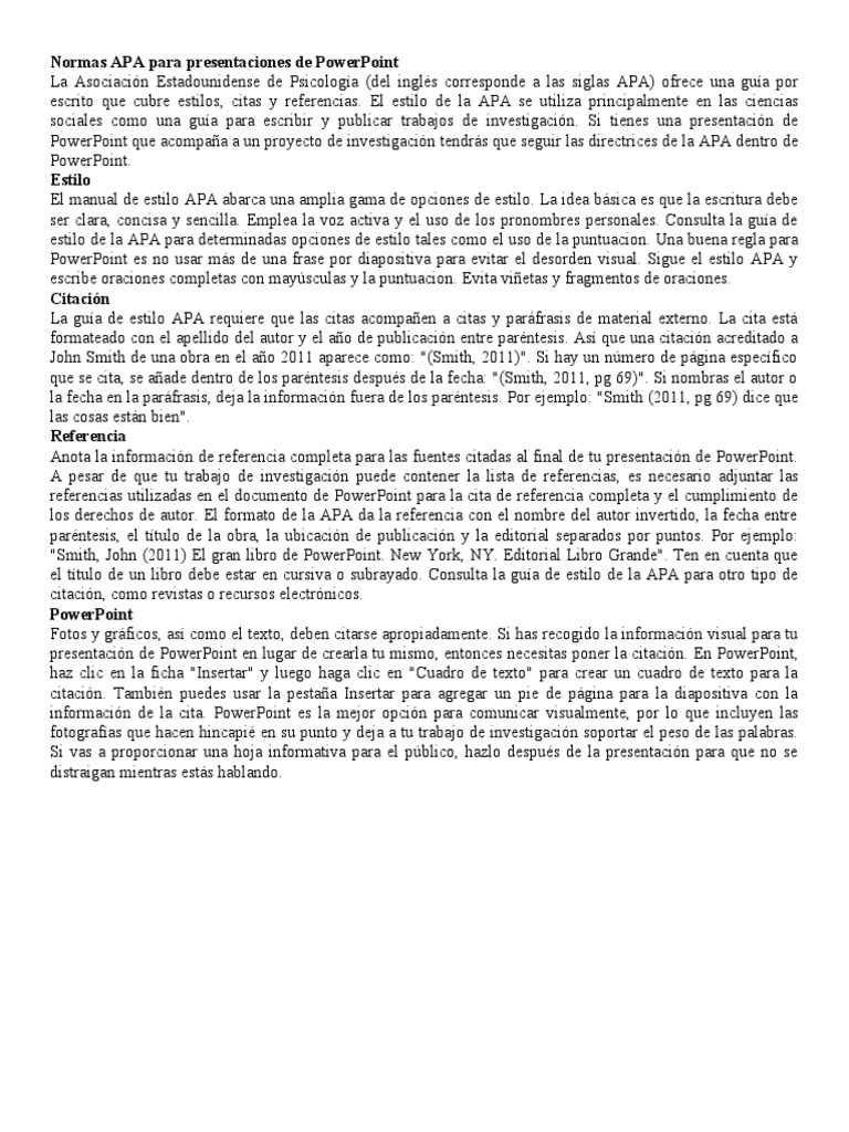 Normas APA para Presentaciones de PowerPoint | PDF | Estilo apa | Science