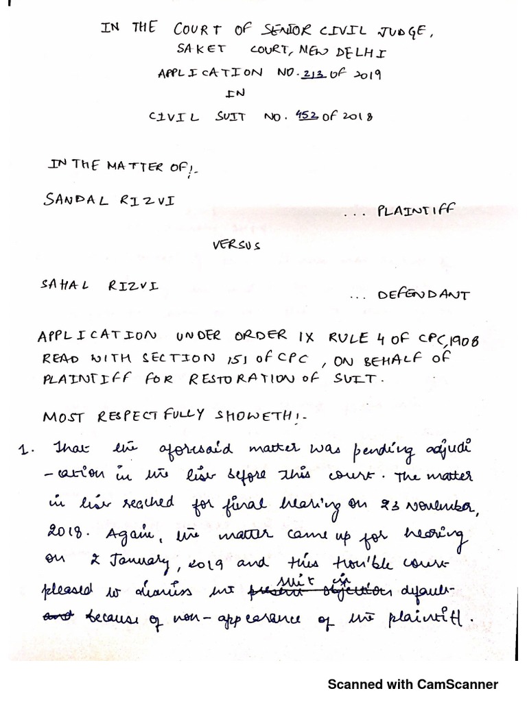 Application For Restoration of Suit | PDF