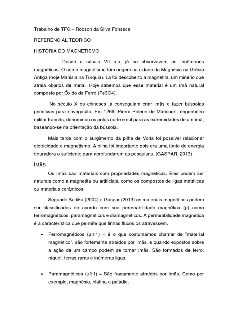 Referencial Teorico Corrigido PDF | PDF | Ímã | Magnetismo