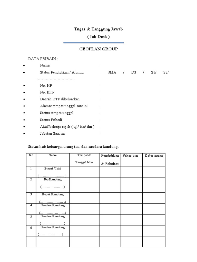 Tugas & Tanggung Jawab. (Job Desk) | PDF