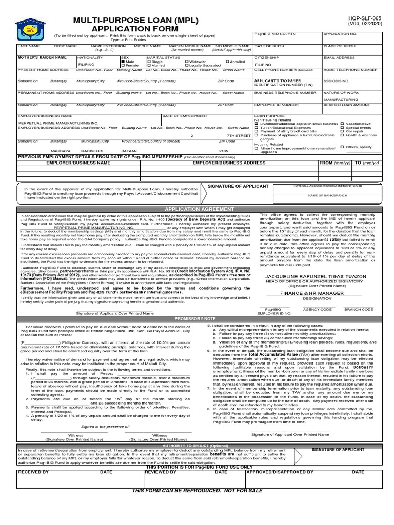 SLF065 MultiPurposeLoanApplicationForm V04 Fillable Final | PDF | Loans | Amortization (Business)
