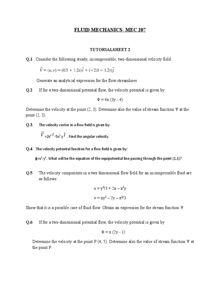 Tutorial Sheet 2213 | Download Free PDF | Fluid Dynamics | Velocity