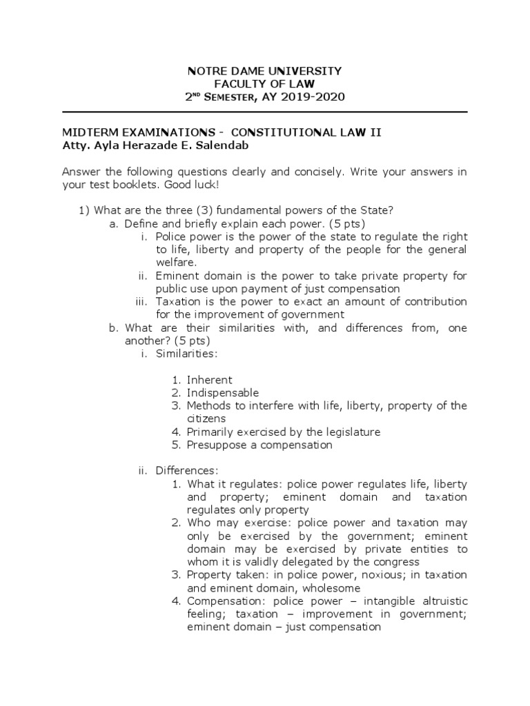 Sample Midterm Exams - Consti 2 | PDF | Eminent Domain | Search And Seizure Sample Midterm Exams - Consti 2 | PDF | Eminent Domain | Search And Seizure