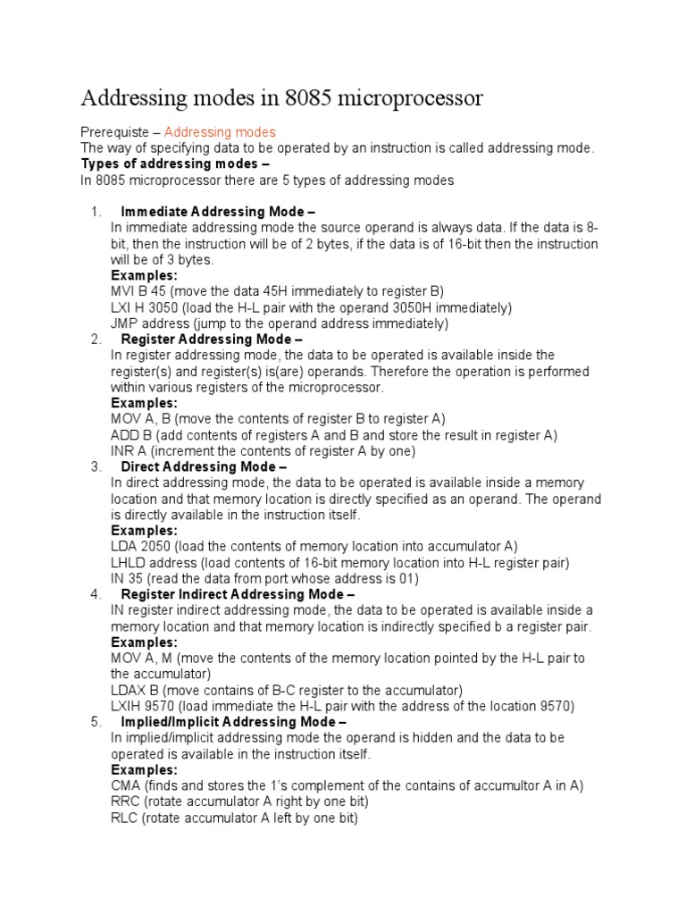 Addressing Modes in 8085 Microprocessor | PDF | Manufactured Goods ...