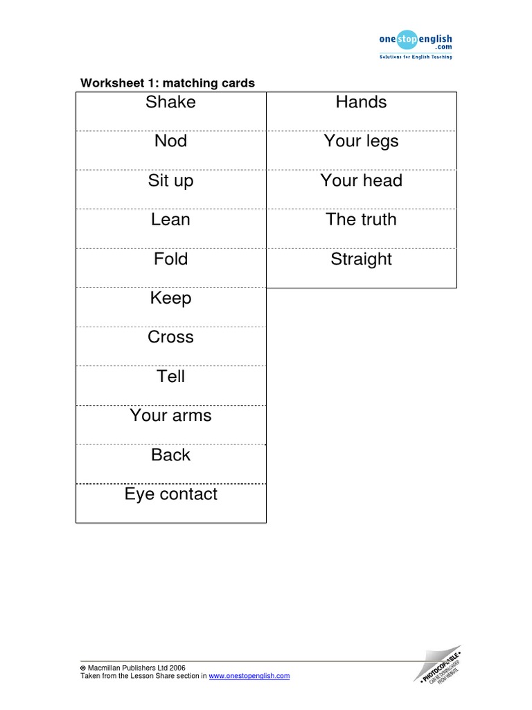 Body Language Worksheet 1 | PDF