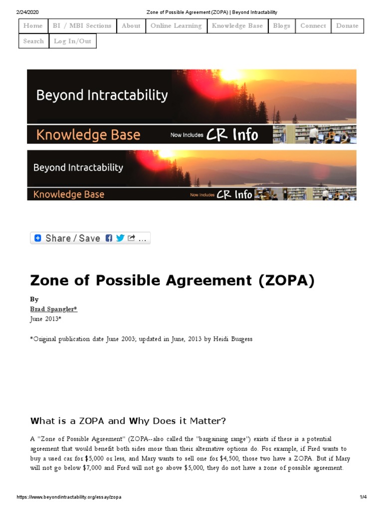 Zone of Possible Agreement (ZOPA) | PDF | Negotiation | Business