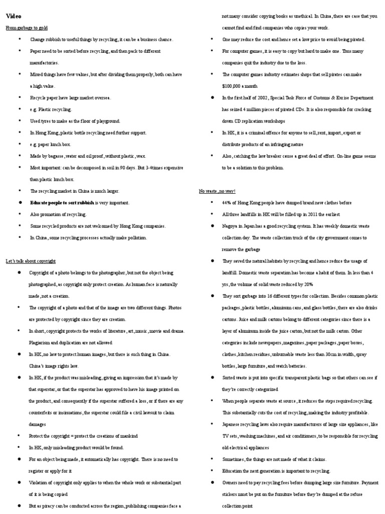 Video Cheat Sheet | PDF | Copyright Infringement | Patent