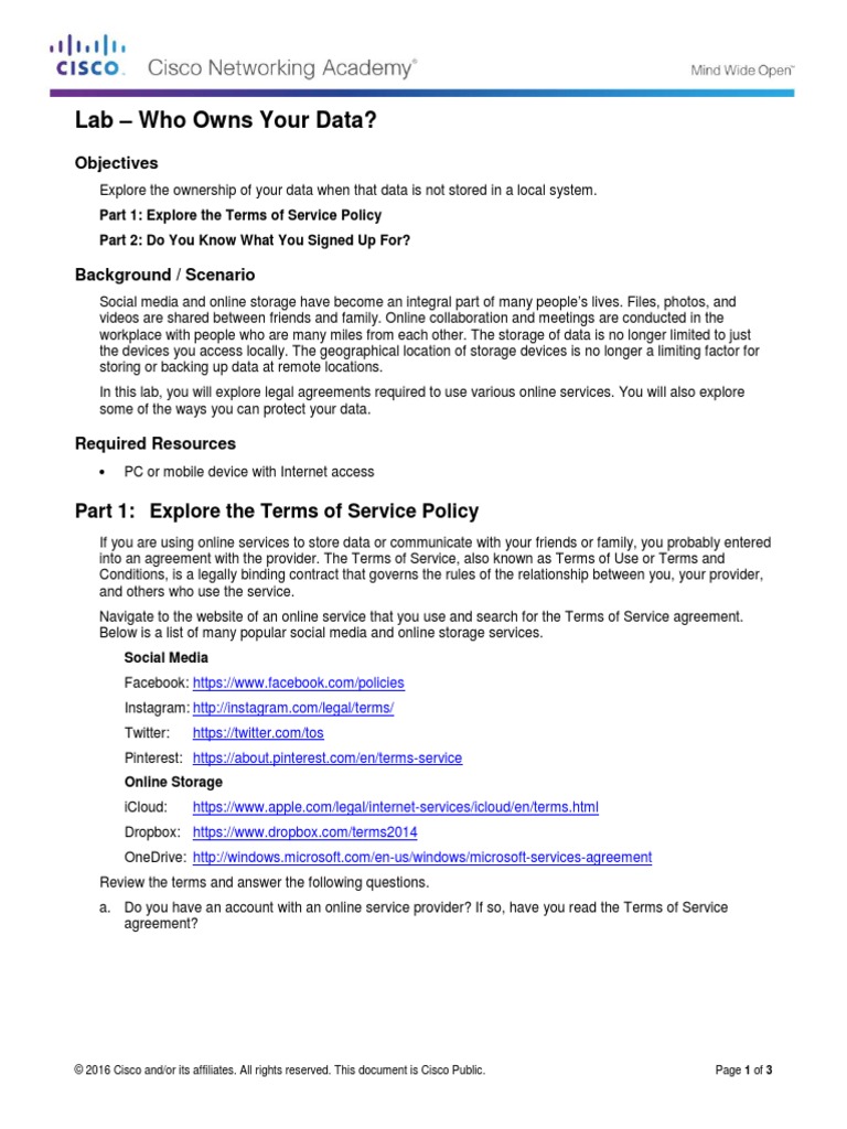 3.1.2.5 Lab - Who Owns Your Data | PDF | Terms Of Service | Social Media