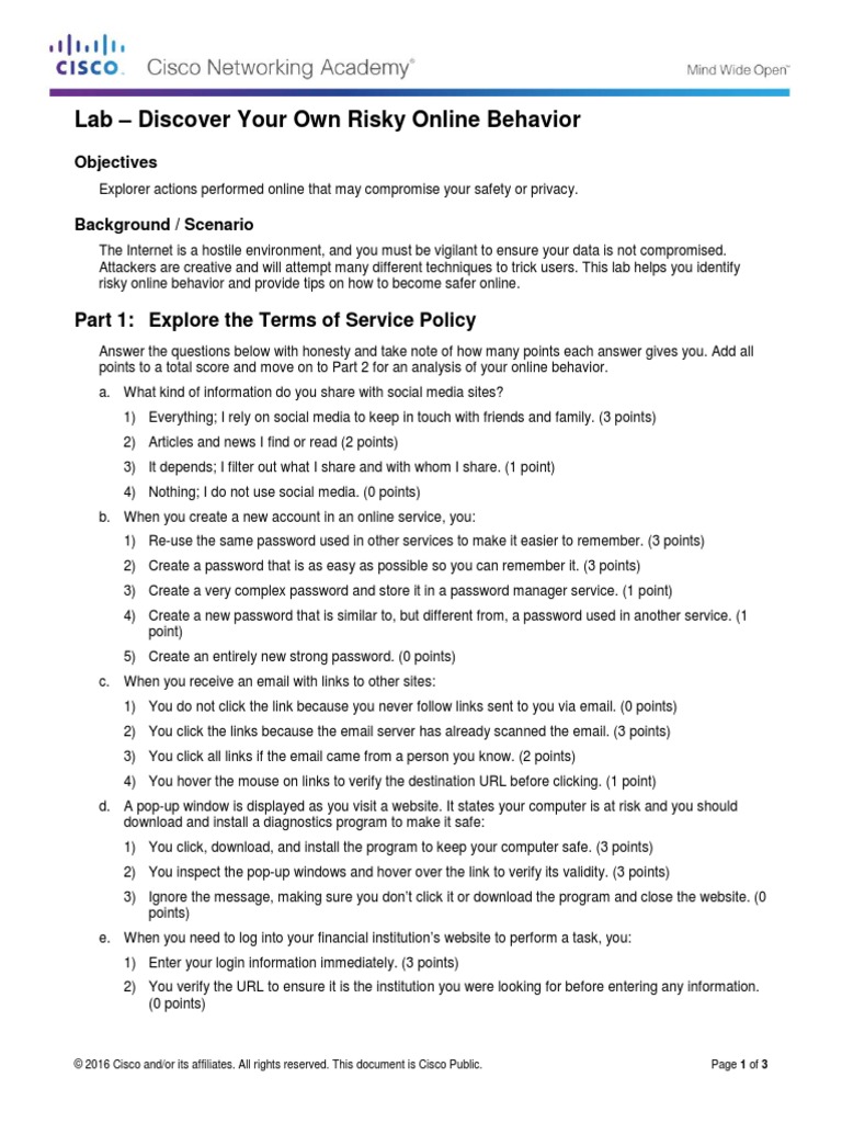 3.2.2.3 Lab - Discover Your Own Risky Online Behavior | PDF | Malware ...