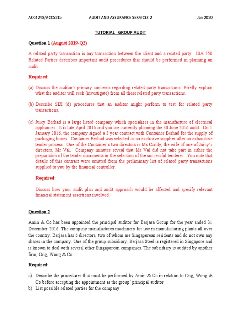 TUTORIAL 5 - Group Audit - JAN 2020 | PDF | Audit | Government