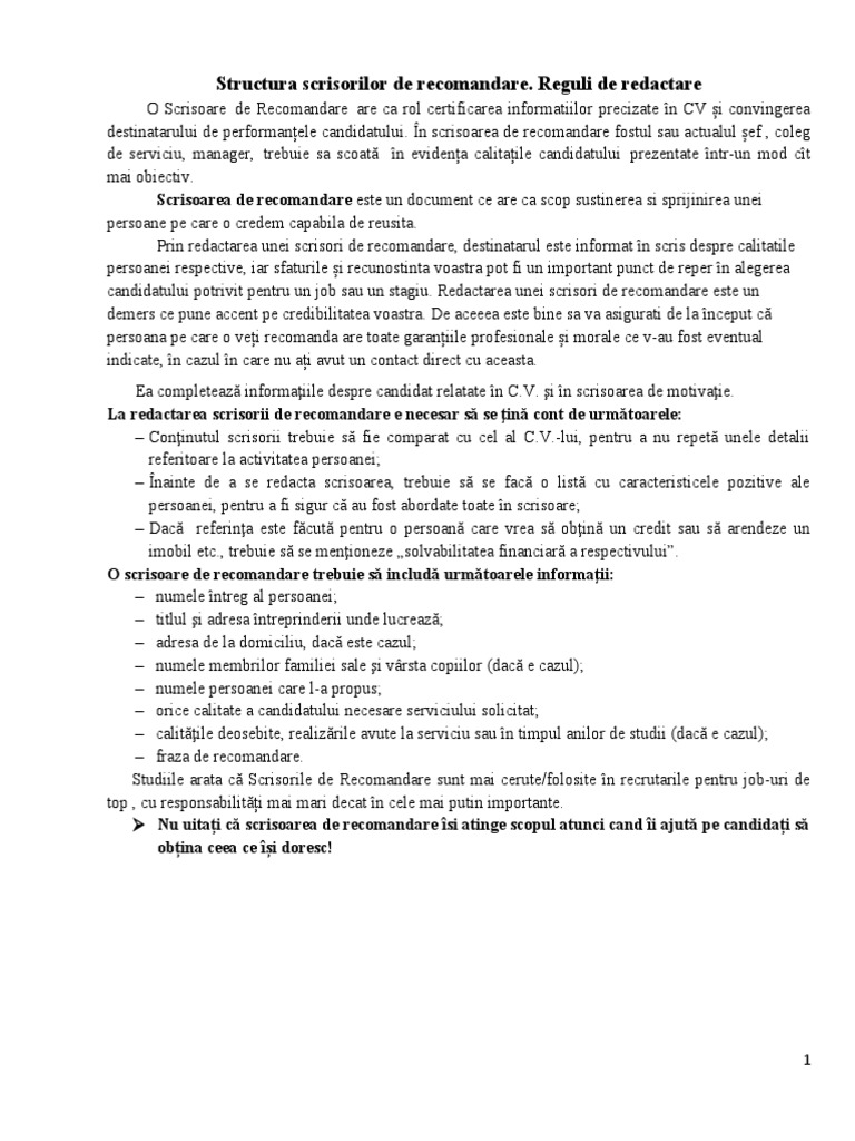 Scrisoare de Recomandare | PDF