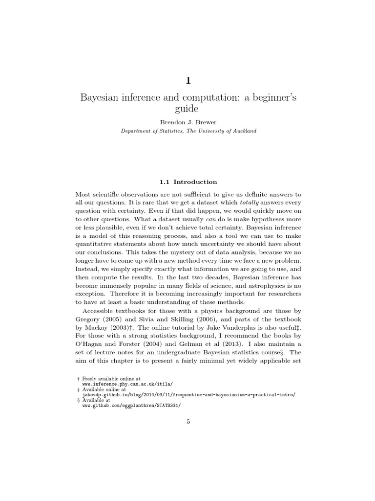 Bayesian Inference And Computation A Beginners Guide Brewer Pdf Statistical Inference