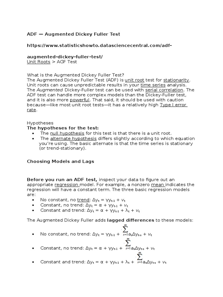 ADF Model and Formulae | PDF | Akaike Information Criterion ...