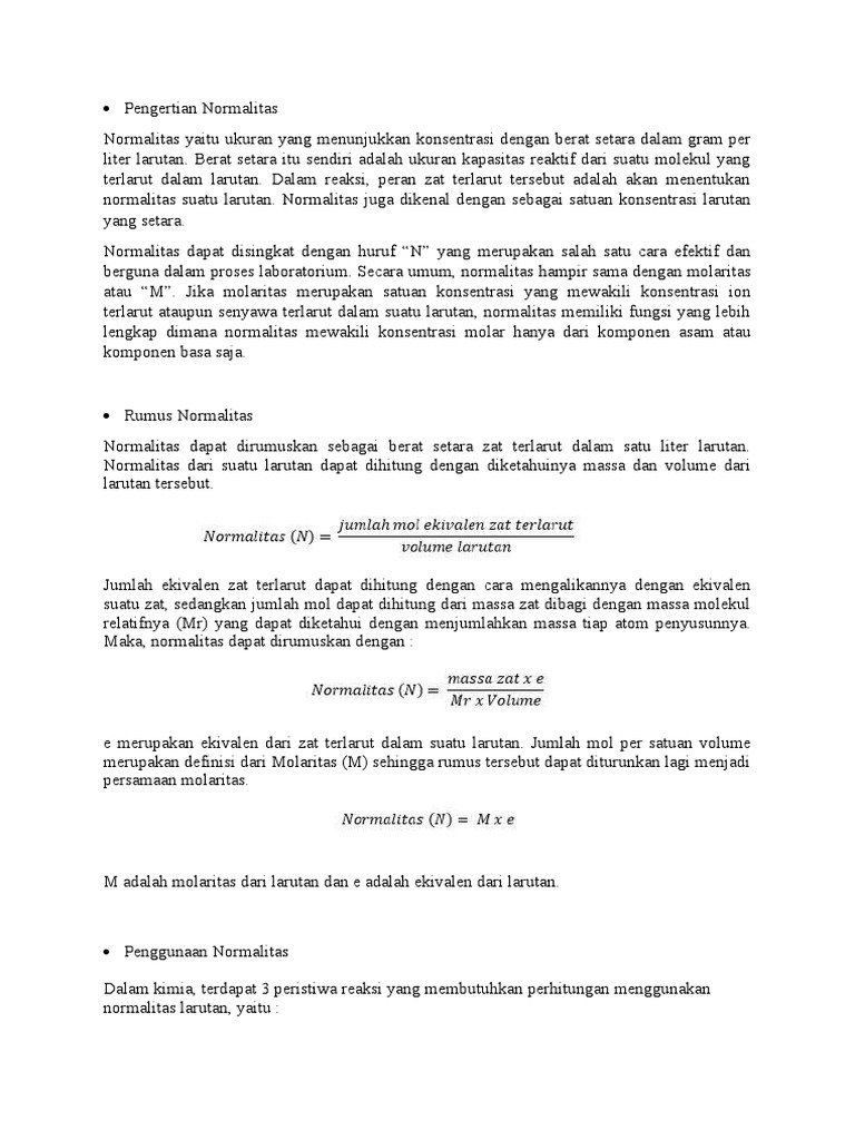 Definisi dan Rumus Normalitas Kimia | PDF | Pengembangan Diri ...