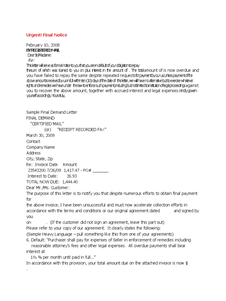 Demand Letter Sample | PDF | Interest | Payments