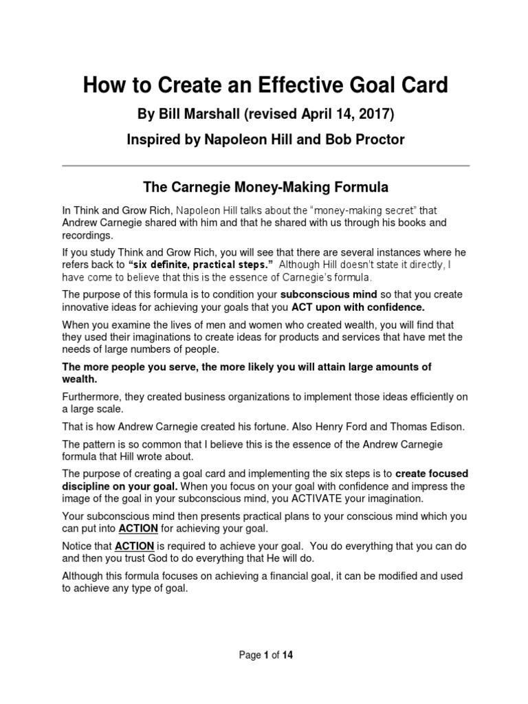 Goal Card - Bob Proctor | PDF | Goal | Thought