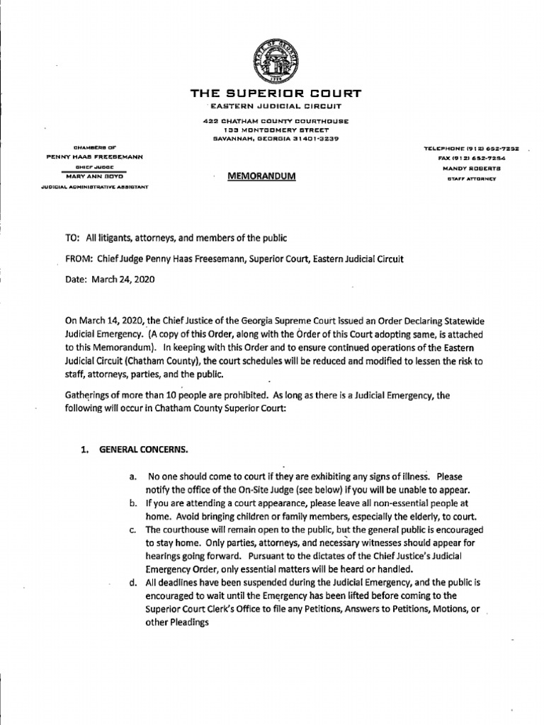 Final Memorandum, Order declaring statewide judicial emergency