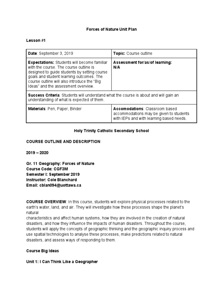 Forces of Nature Geography Course Outline | PDF | Natural Hazards | Hazards