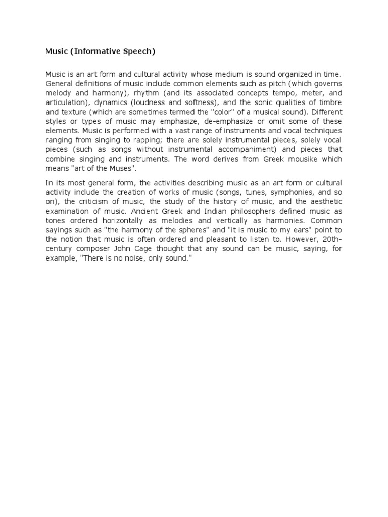 Music INFORMATIVE SPEECH | PDF