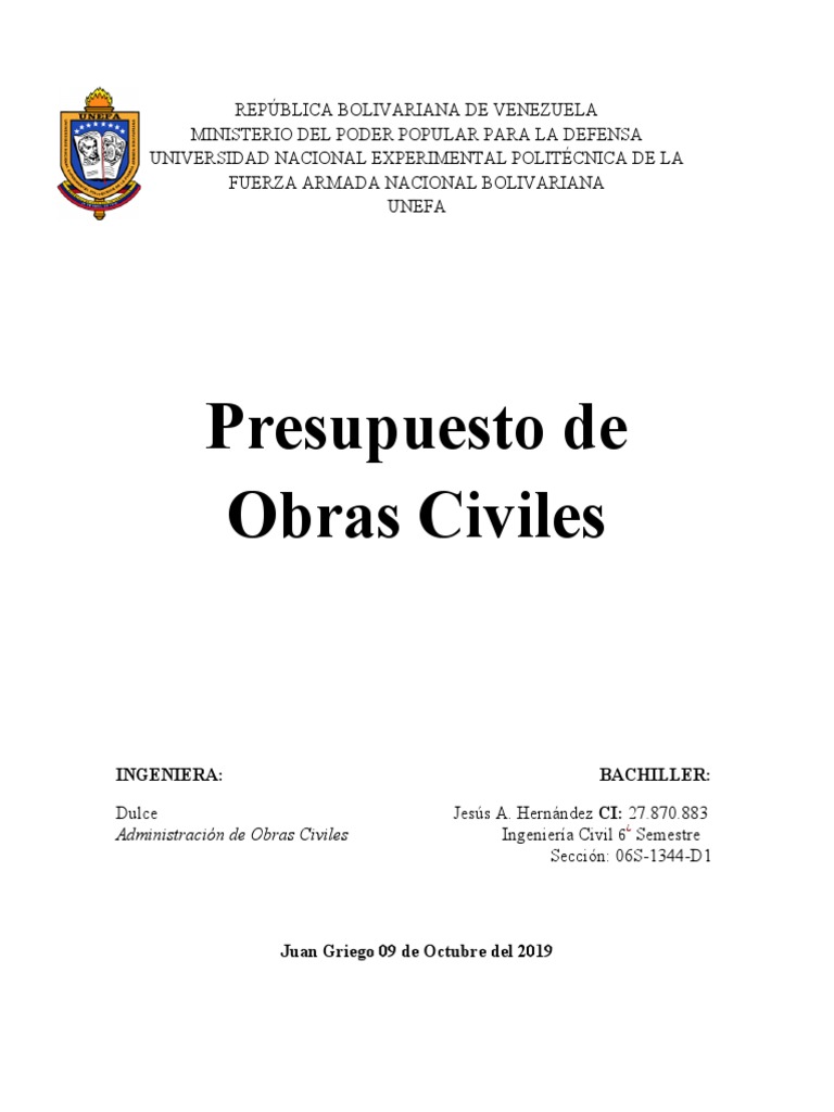 Presupuesto de Obras Civiles | PDF | Presupuesto | Medición
