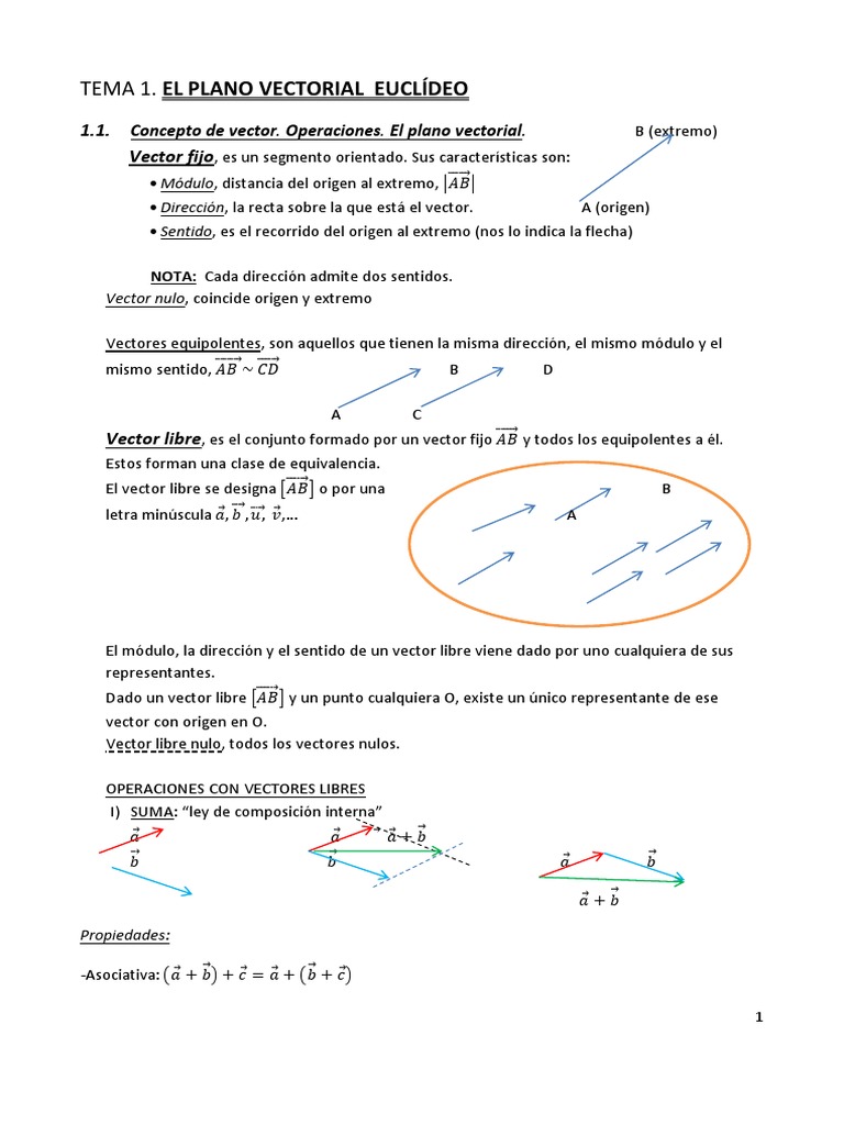 TEMA 1. El Plano Vectorial Euclideo | PDF | Espacio vectorial | Vector Euclidiano