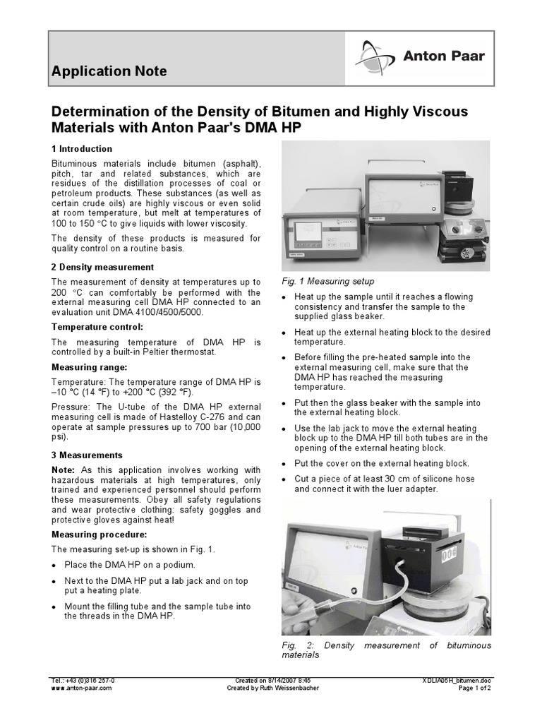Determination of The Density of Bitumen and Highly Viscous | PDF ...