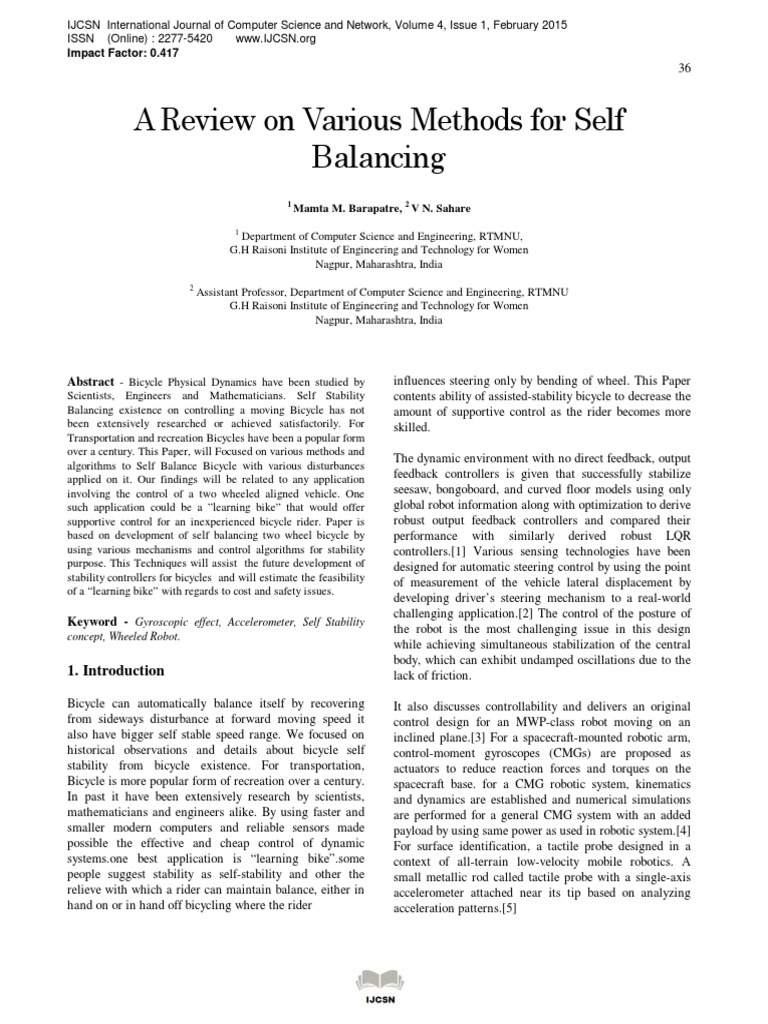 A Review On Various Methods For Self Balancing PDF | PDF | Gyroscope ...