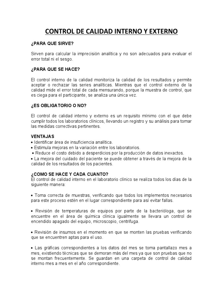 Control de Calidad Interno y Externo | PDF