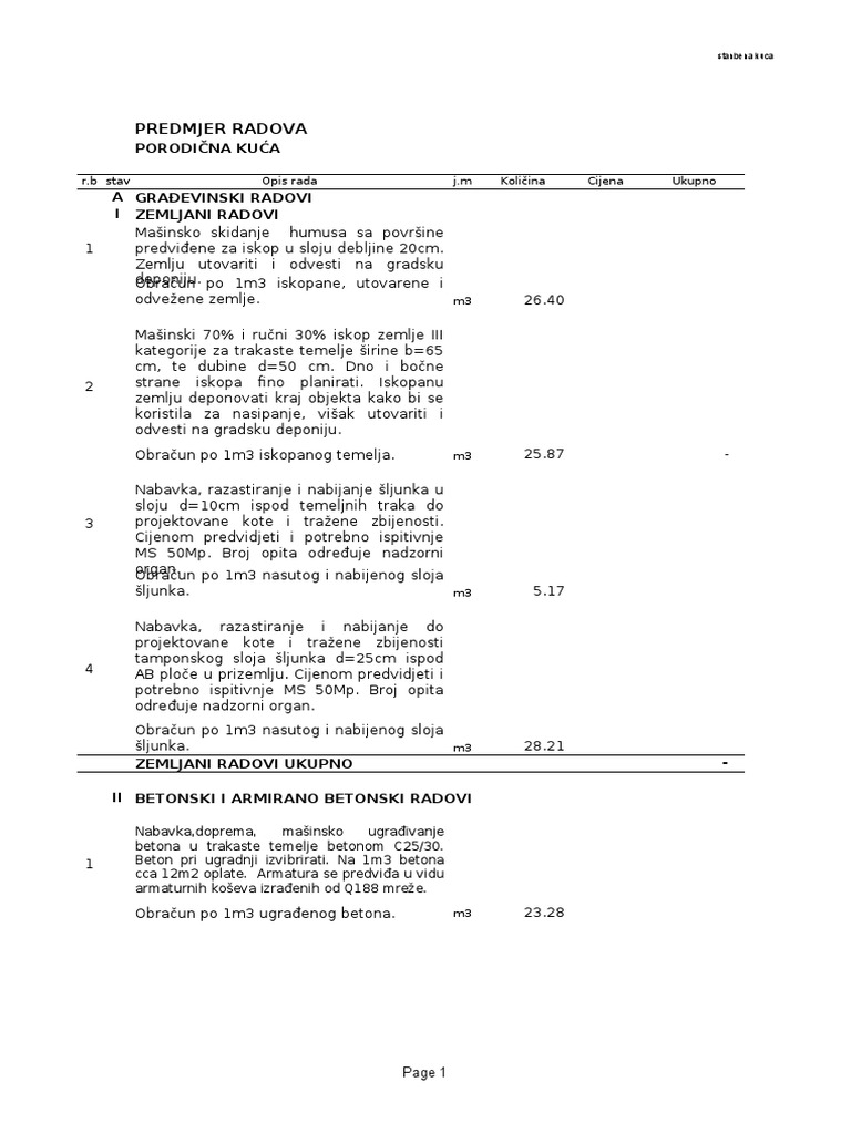 Predmjer - Medina Alešević-995 | PDF