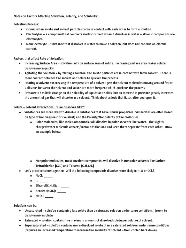 2.notes On Factors Affecting Solvation | PDF | Solvation | Solution