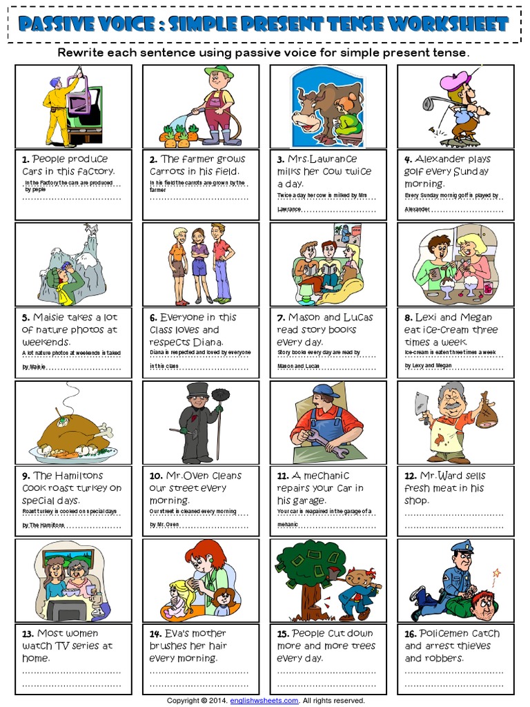 Passive Voice Simple Present Tense Esl Exercises Worksheet | PDF | Food ...