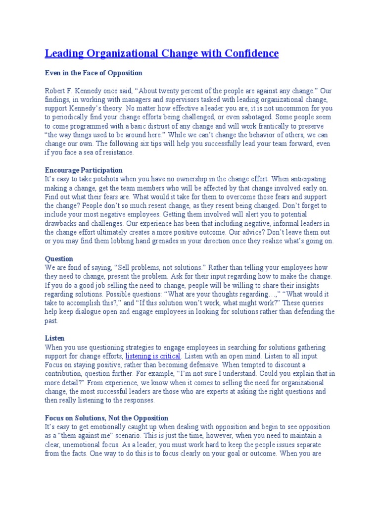 Leading Organizational Change With Confidence | PDF | Organizational ...