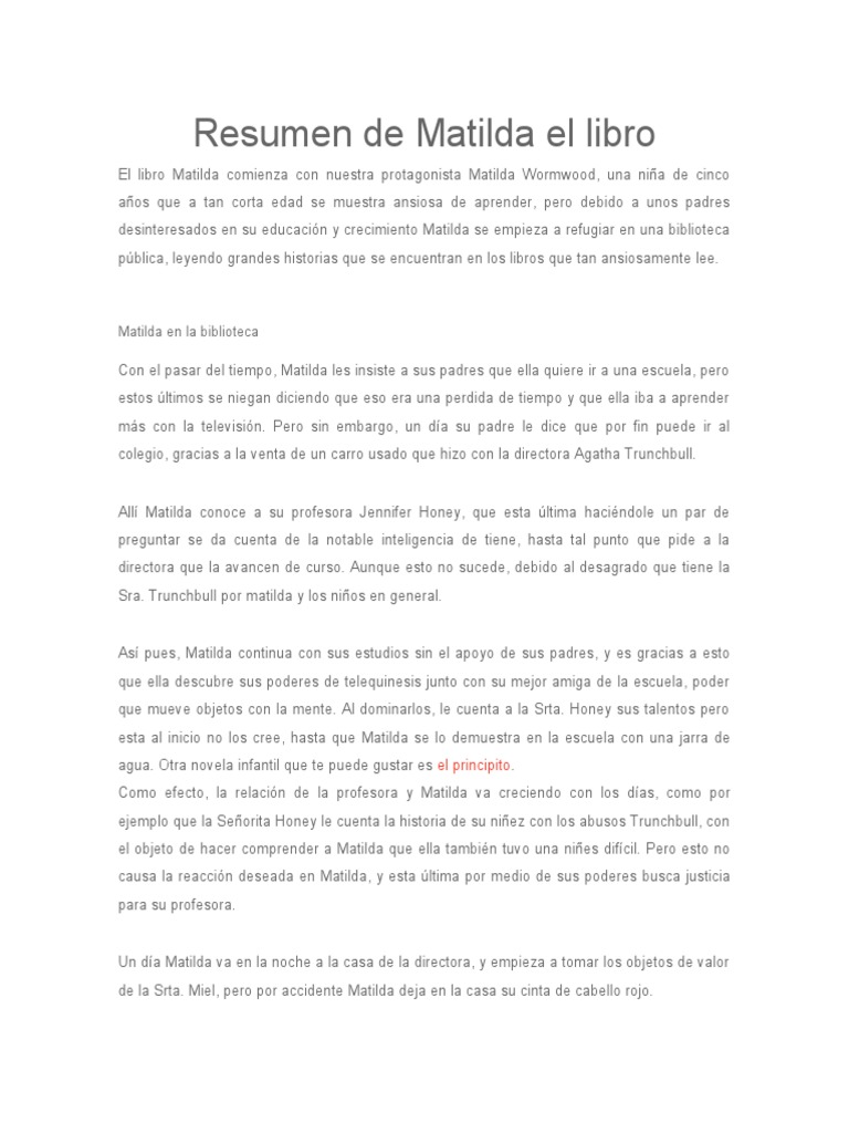 Resumen Libro Matilda y Sus Personajes | PDF